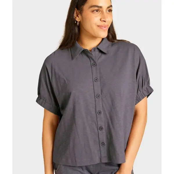 KNOWN SUPPLY Alora Organic Cotton Button-up Top - Lead
