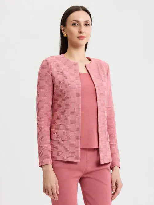 Misook Tailored Tonal Checkered Knit Jacket