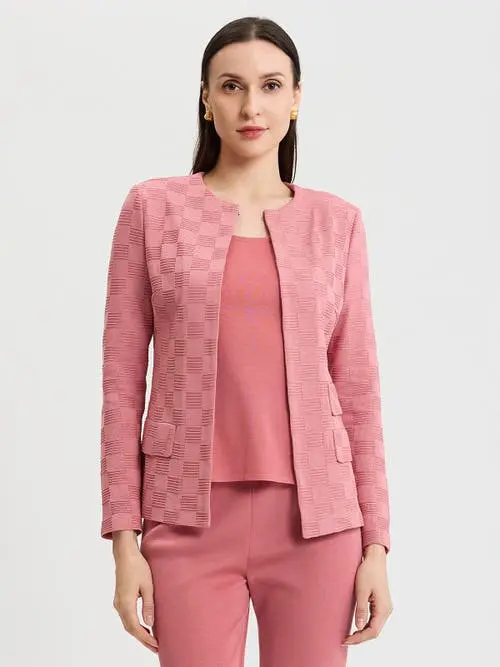Misook Tailored Tonal Checkered Knit Jacket