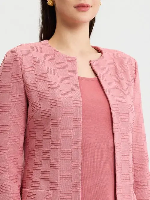 Misook Tailored Tonal Checkered Knit Jacket