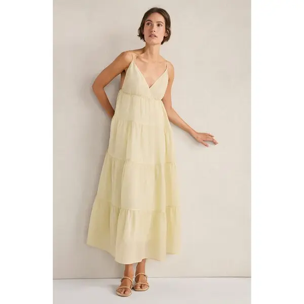 HAVEN WELL WITHIN Ramie Blend Tiered Maxi Dress - Celery Leaf