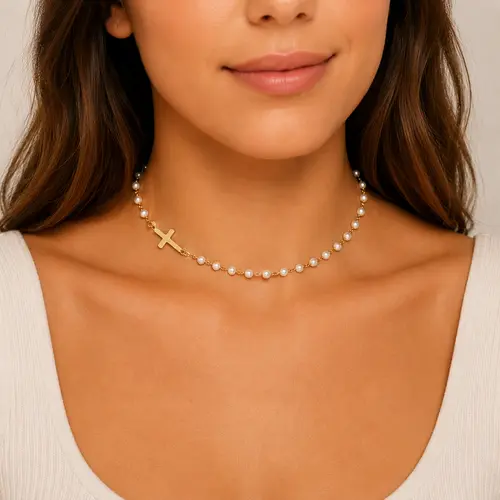 DONATELLO GIAN Tone Beaded Cross Necklace