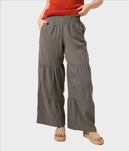 KNOWN SUPPLY Malibu Tiered Wide-leg Pants - Charcoal