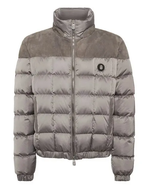 BILLIONAIRE Puffer Down Jacket With Leather Inserts - Grey