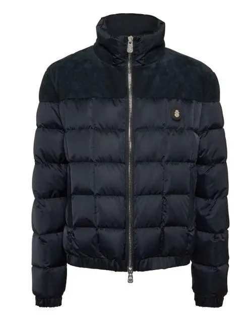 BILLIONAIRE Puffer Down Jacket With Leather Inserts - Navy