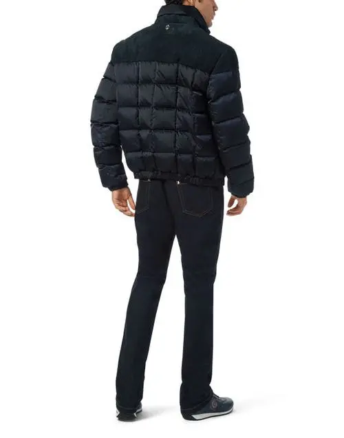 BILLIONAIRE Puffer Down Jacket With Leather Inserts - Navy