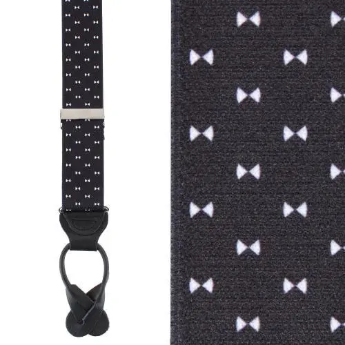 Trafalgar Micro Bow Classic Elastic Button End Suspenders - Black