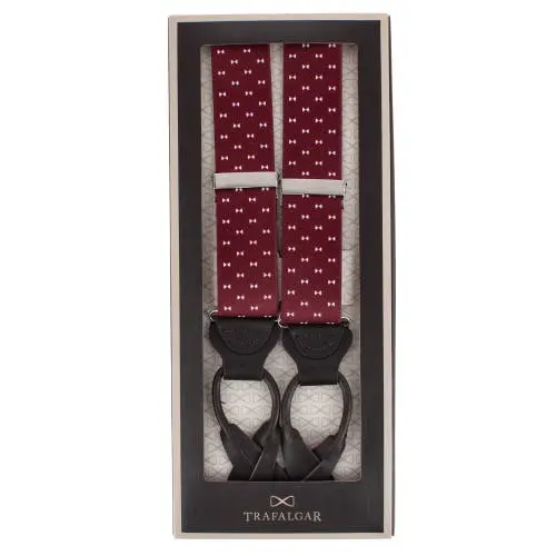 Trafalgar Micro Bow Classic Elastic Button End Suspenders - Burgundy