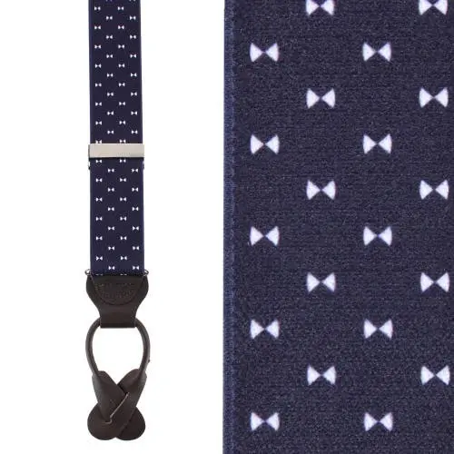 Trafalgar Micro Bow Classic Elastic Button End Suspenders - Navy Blue