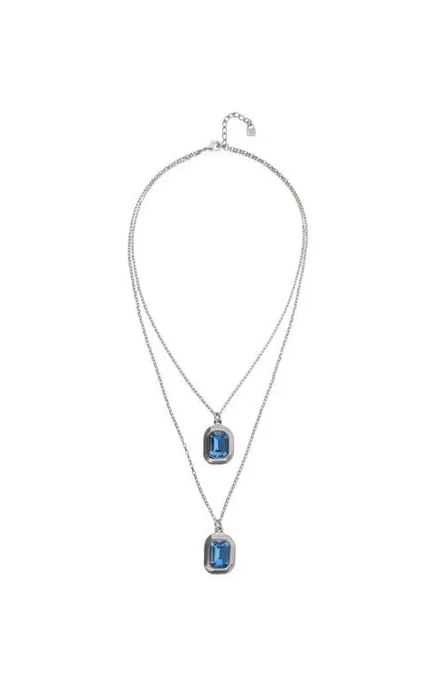 UNODE50 Double-layer -tone Necklace With Blue Crystals - Silver
