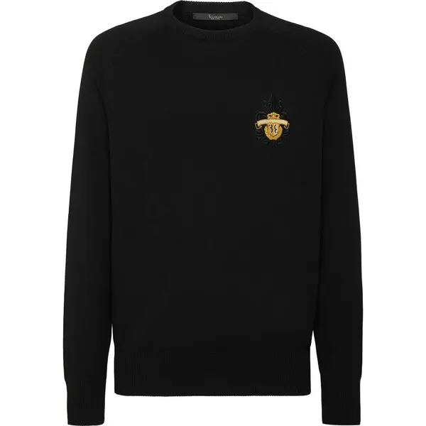 BILLIONAIRE Pullover Round Neck Long Sleeve With Embroidered Crest - Black