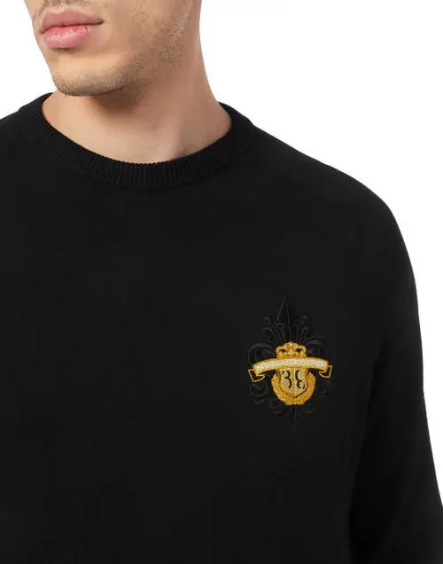 BILLIONAIRE Pullover Round Neck Long Sleeve With Embroidered Crest - Black