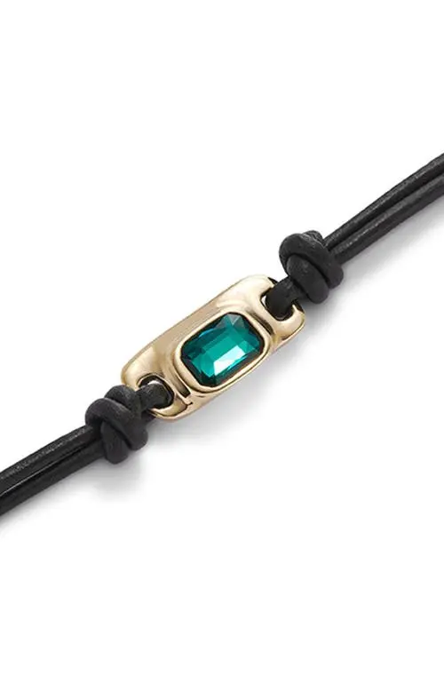 UNODE50 18k -plated Leather Bracelet With Crystal Accent
