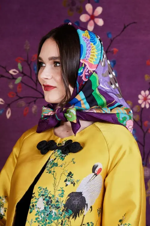 SKYLENCE Wendy Morrison X Kujaku Peacock Silk Scarf
