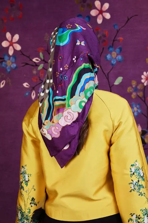 SKYLENCE Wendy Morrison X Kujaku Peacock Silk Scarf