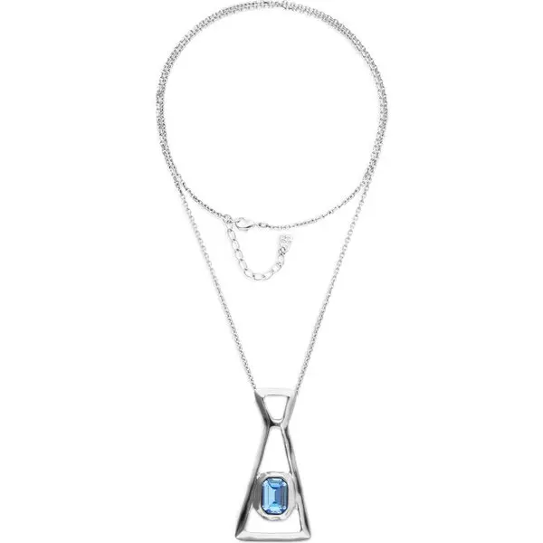 UNODE50 Tone Geometric Necklace With Blue Crystal - Silver