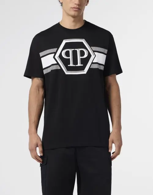 Philipp Plein Round Neck T-shirt Hexagon Line - Black