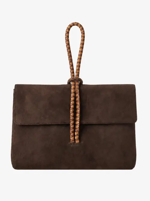 MINE BILGI Marissa Suede Leather Handbag With Suzani Knot Handle - Brown
