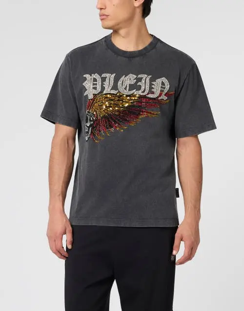 Philipp Plein Washed Round Neck T-shirt Eagle Skull Skull - Black