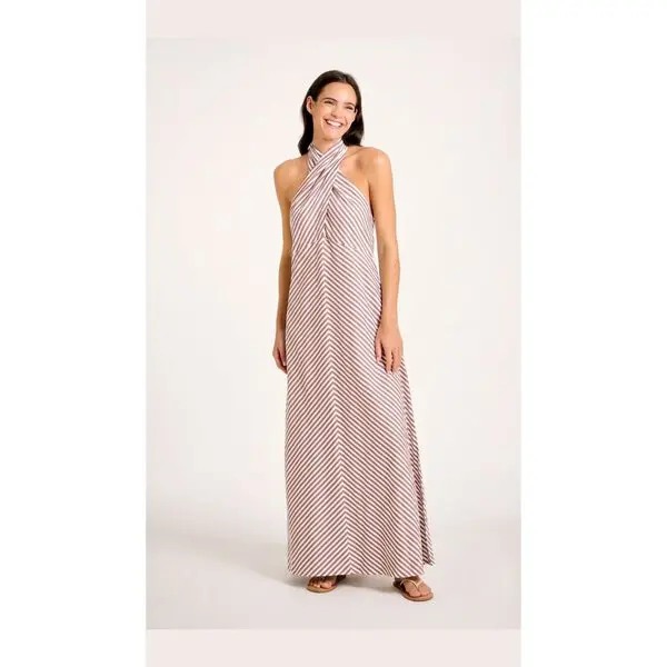 SITANO Amore Halter Dress - Brown Stripes