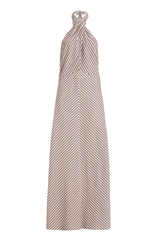 SITANO Amore Halter Dress - Brown Stripes