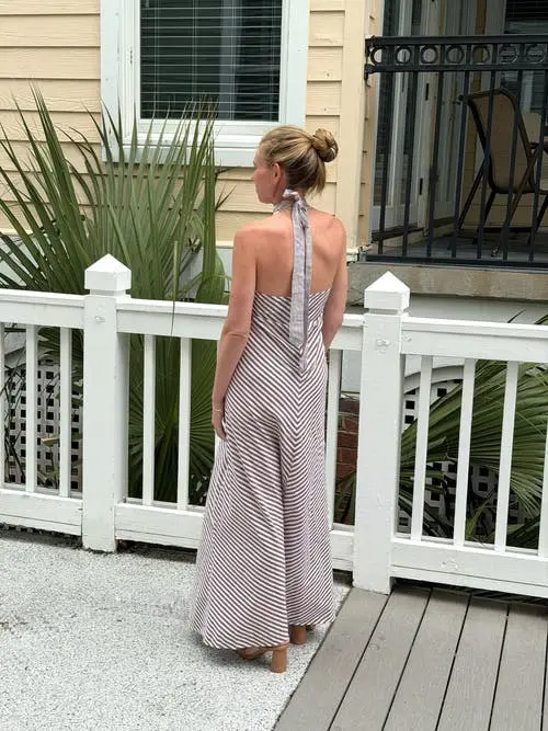 SITANO Amore Halter Dress - Brown Stripes