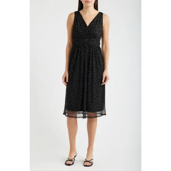 Loveappella Cross Mesh Midi Dress - Black