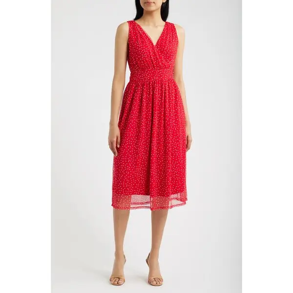 Loveappella Cross Mesh Midi Dress - Red