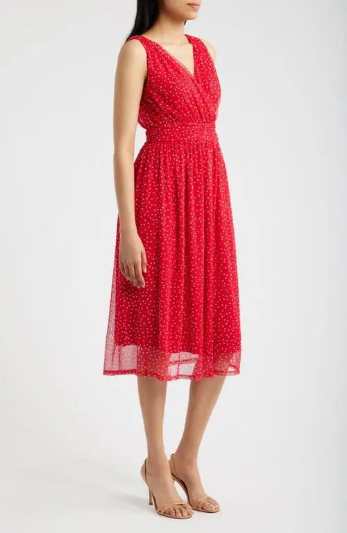 Loveappella Cross Mesh Midi Dress - Red