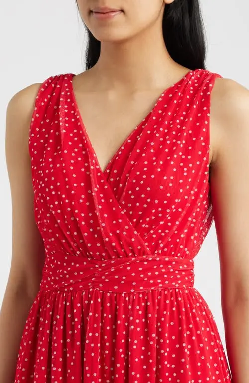 Loveappella Cross Mesh Midi Dress - Red