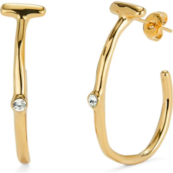UNODE50 18k -plated Hoop Earrings With White Topaz - Gold