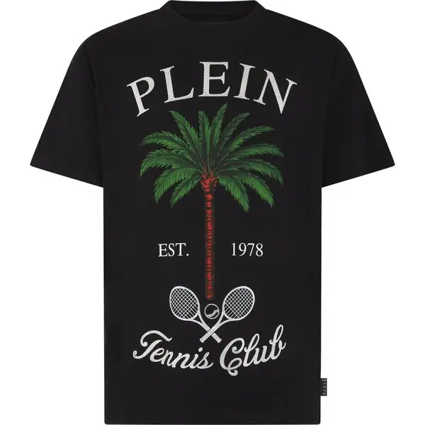 Philipp Plein Round Neck T-shirt Tennis Club Stones - Black