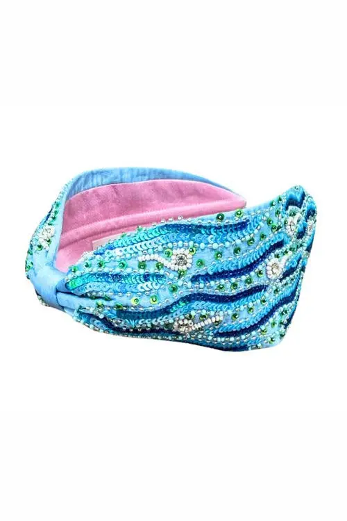 HAIR DRAMA CO. Ocean Breeze Sequin Knotted Headband - Blue