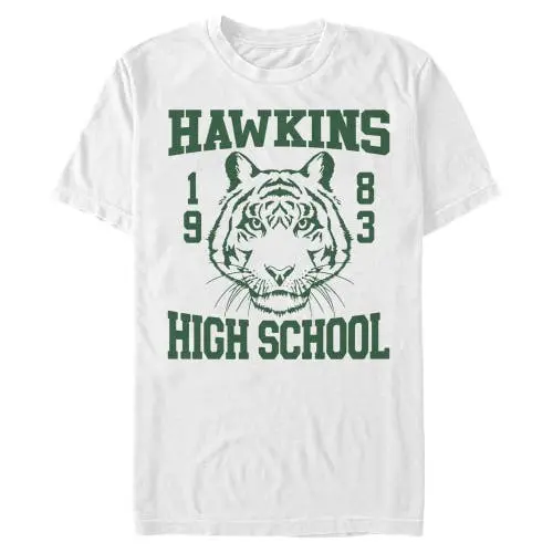 STRANGER THINGS Netflix Hawkins High School Tiger 1983 Graphic T-shirt - White