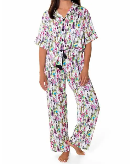SUNSHINE SOCIETY Fashionista Silky Short Sleeve Pants Set - Multicolor