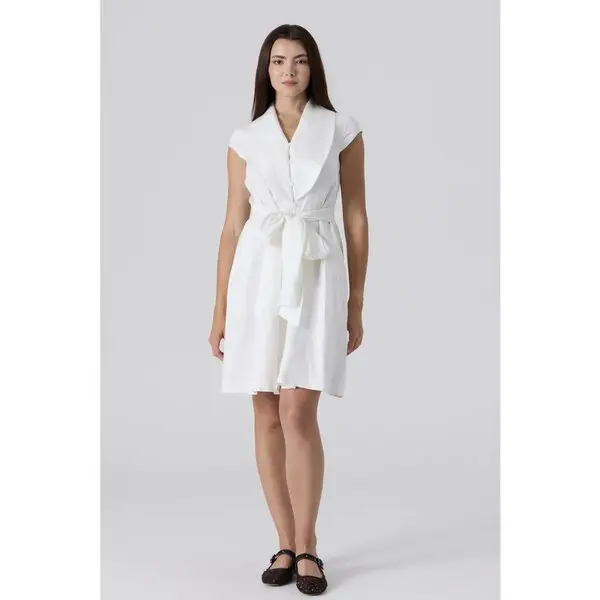 LE FAFO Linen Waist Tie Short Dress - White
