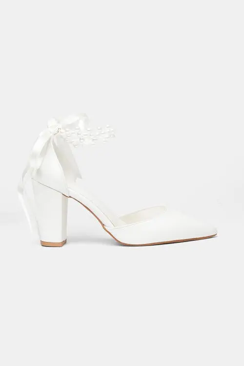 PROLOGUE SHOES Zia Ribbon Block Heel Bridal Pump