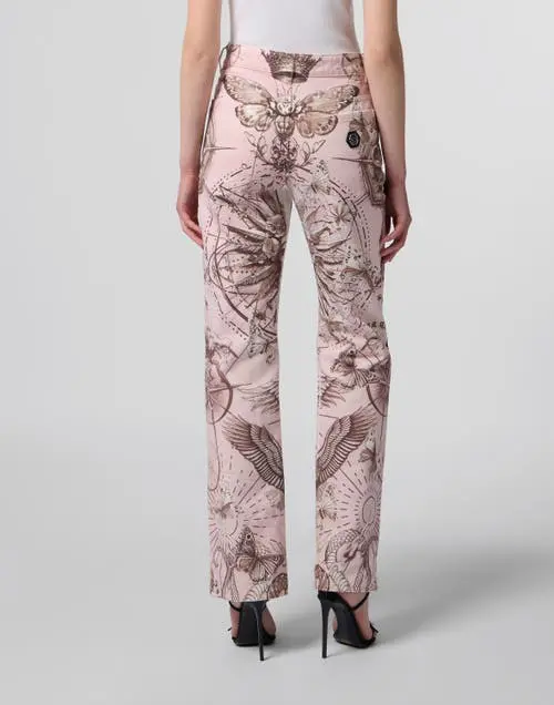 Philipp Plein Straight Cut Jeans With Butterfly Tattoo Motif - White/rose