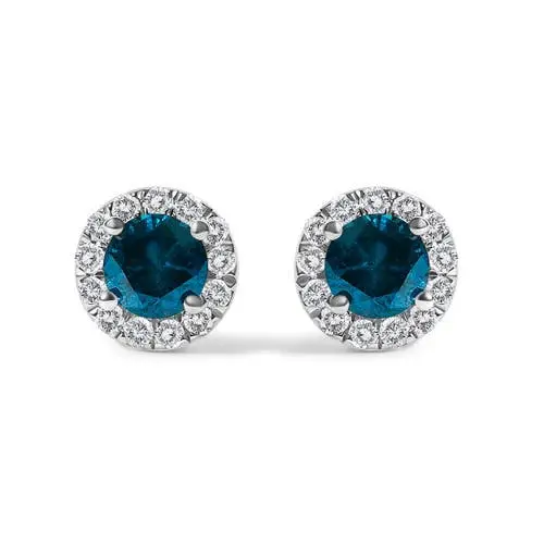 HAUS OF BRILLIANCE 925 Sterling 1.00 Cttw Blue Diamond Halo Stud Earring - Silver