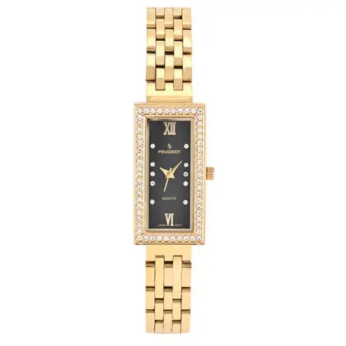PEUGEOT 14k Gold-plated Rectangular Stainless Steel Bracelet Watch- 35x20mm - Black