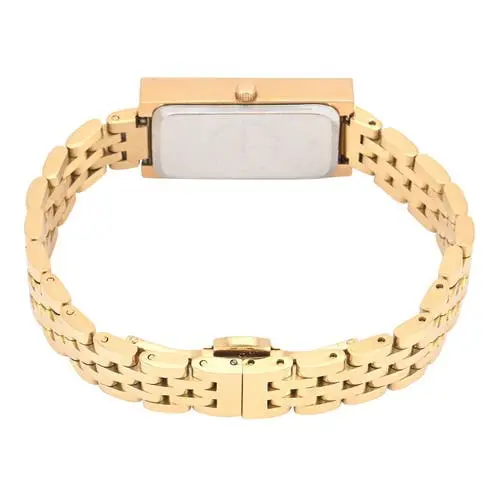 PEUGEOT 14k Gold-plated Stainless Steel Rectangular Watch With Crystal Bezel