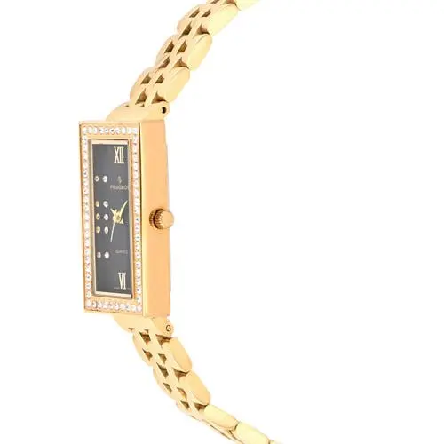 PEUGEOT 14k Gold-plated Stainless Steel Rectangular Watch With Crystal Bezel