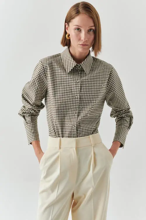 EXQUISE Jamie Plaid Shirt - Brown