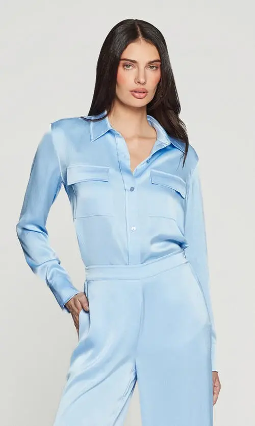 Generation Love Lanier Hammered Satin Shirt - Light Blue