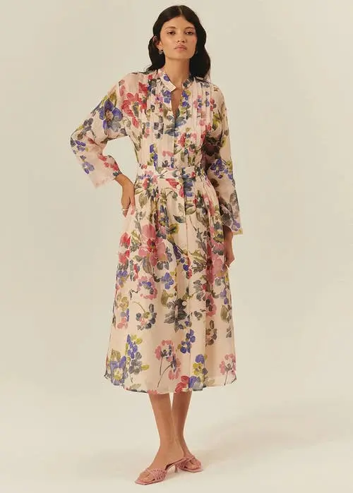 EXQUISE Maia Floral Button-front Midi Skirt
