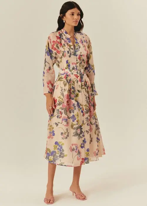EXQUISE Maia Floral Button-front Midi Skirt