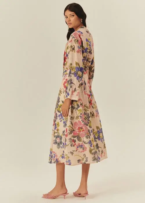 EXQUISE Maia Floral Button-front Midi Skirt