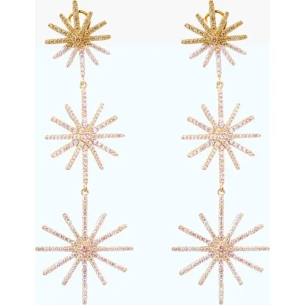 KELLERY Celestial Starburst Triple Drop Earrings - Gold