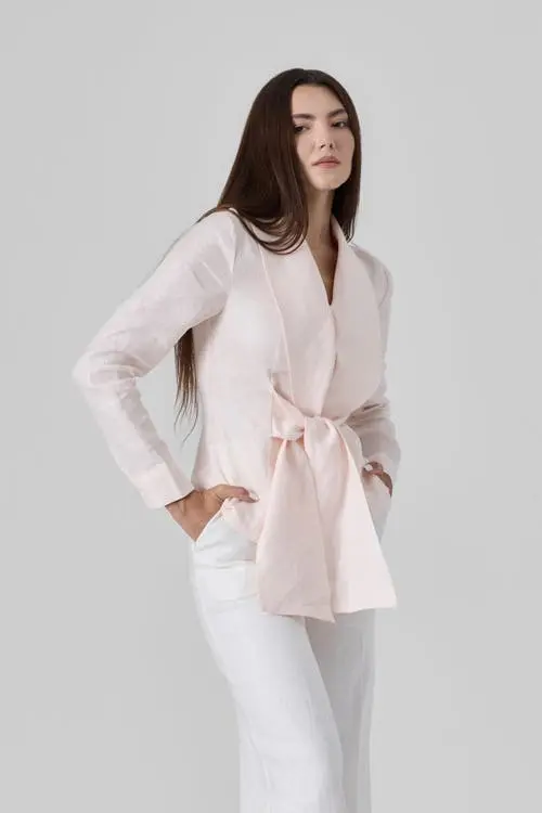 LE FAFO Linen Waist Tie Shirt - Light Pink