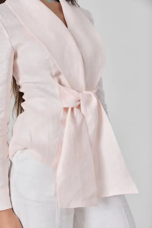 LE FAFO Linen Waist Tie Shirt - Light Pink